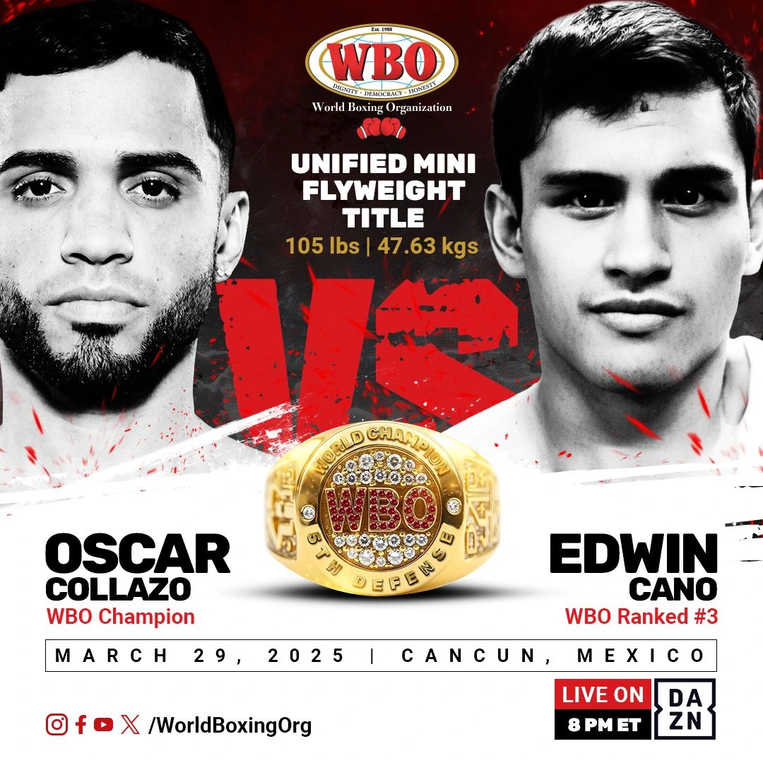 UNIFIED WBO WORLD CHAMPION OSCAR “EL PUPILO” COLLAZO TO DEFEND TITLES AGAINST EDWIN “CANITO ...